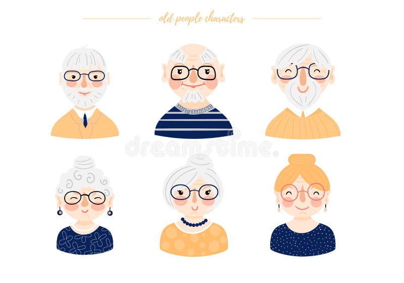 Old people faces set stock vector. Illustration of older - 143615785