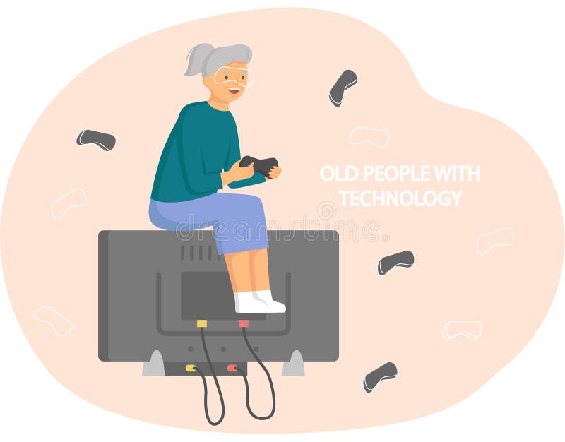 Old People Play Video Game. Senior People with Different Gadgets ...