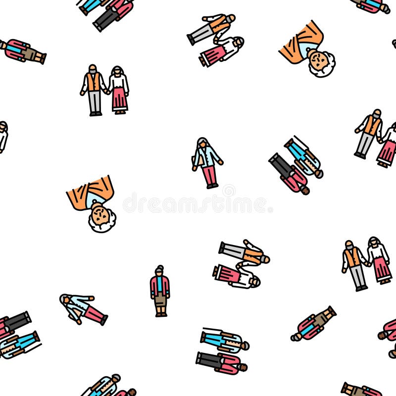 Old People Senior Happy Mature Seamless Pattern Vector Stock ...