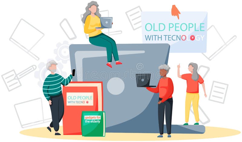 Old People with Technology, Retiree with Laptop Learn To Work with ...