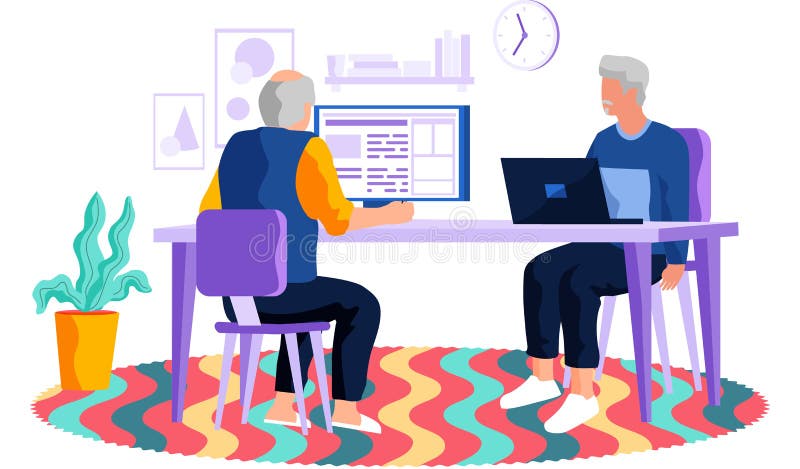 Old People Using Computer and Technology. Elderly Person Works or ...