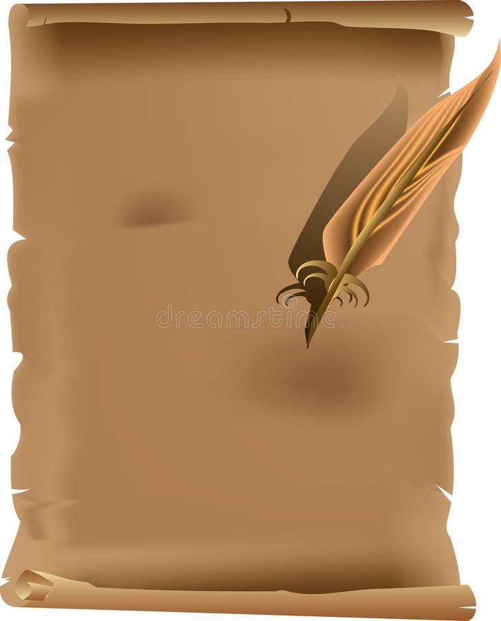 Old Pergamon with quill stock illustration. Illustration of parchment ...