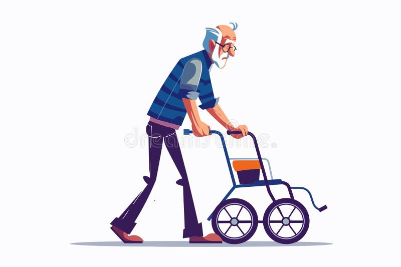 Old Person with Walker Assistance Stock Vector - Illustration of happy ...
