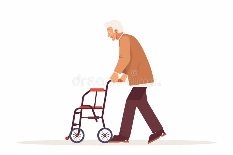 Old Person with Walker Man Isolated Stock Vector - Illustration of ...