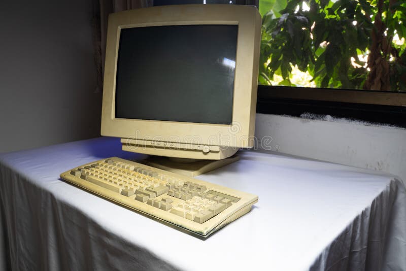 Old Personal Computer and Display Screen and Keyboard. Stock Image ...