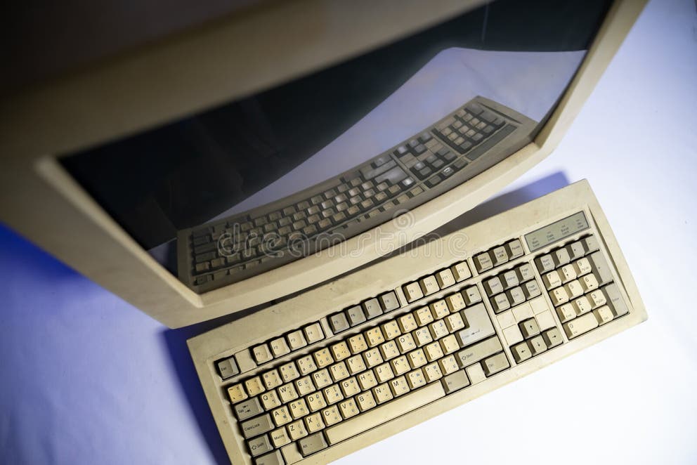 Old Personal Computer and Display Screen and Keyboard. Stock Photo ...