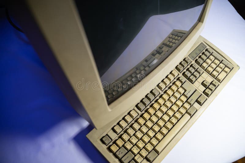 Old Personal Computer and Display Screen and Keyboard. Stock Image ...