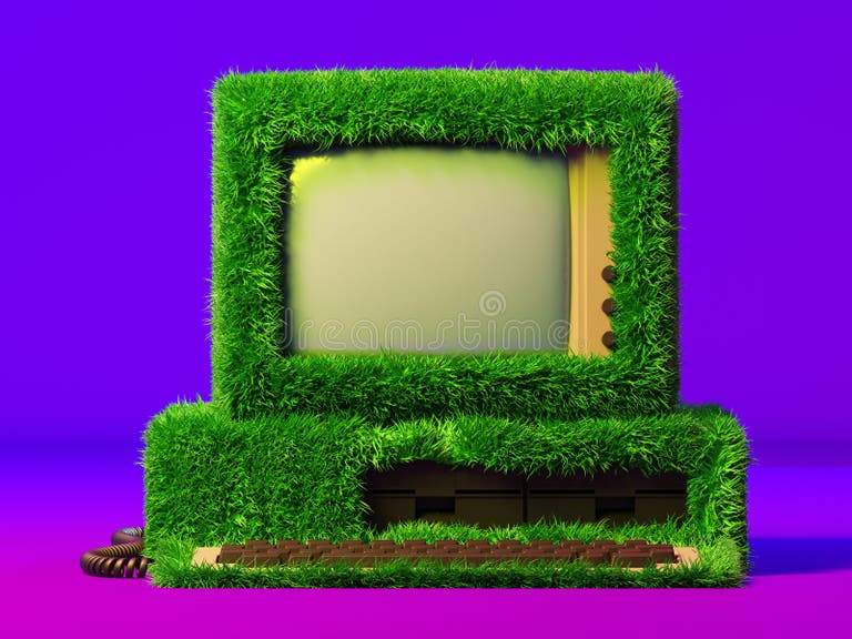 Old Personal Computer with Grass Stock Illustration - Illustration of ...