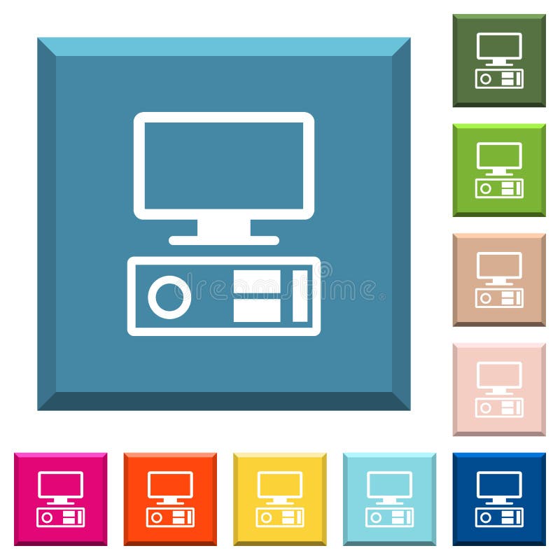 Old Personal Computer White Icons on Edged Square Buttons Stock Vector ...