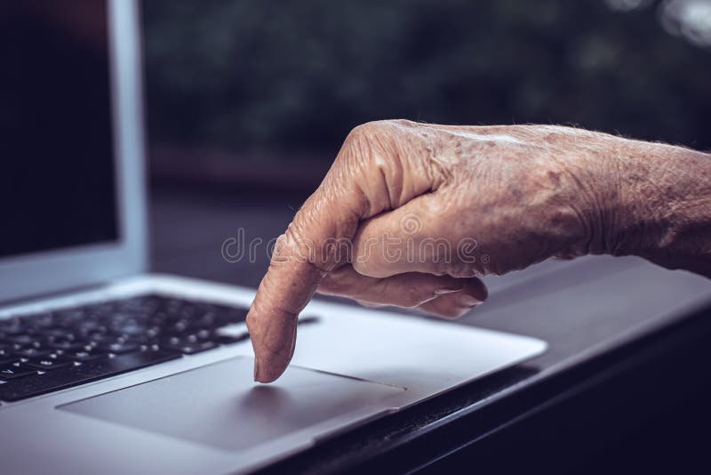 Old Persons Finger on Laptop Keyboard Stock Image - Image of mature ...