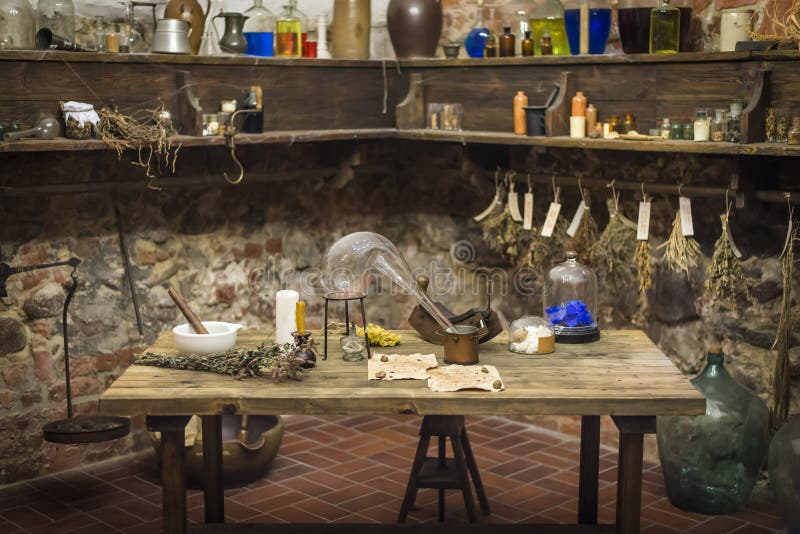Old pharmacy workshop stock image. Image of parchment - 173826775