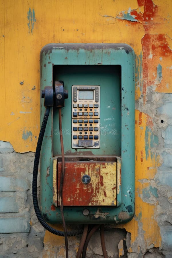 An Old Phone Mounted on a Building Wall. Suitable for Vintage or ...
