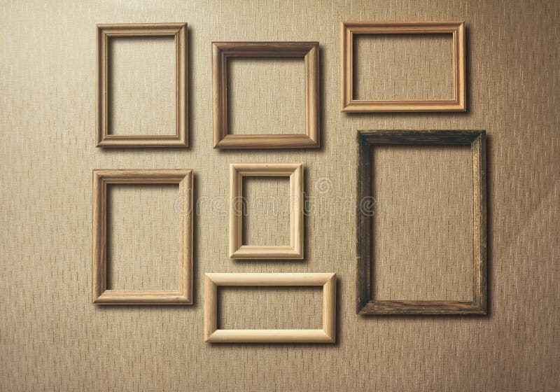 Old frames on wallpaper stock photo. Image of rustic - 180518970