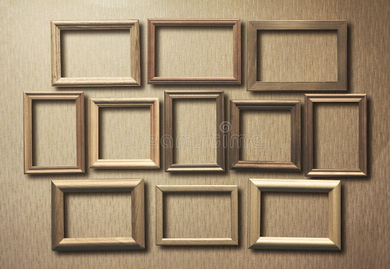 Old frames on wooden wall stock image. Image of ancient - 180515719