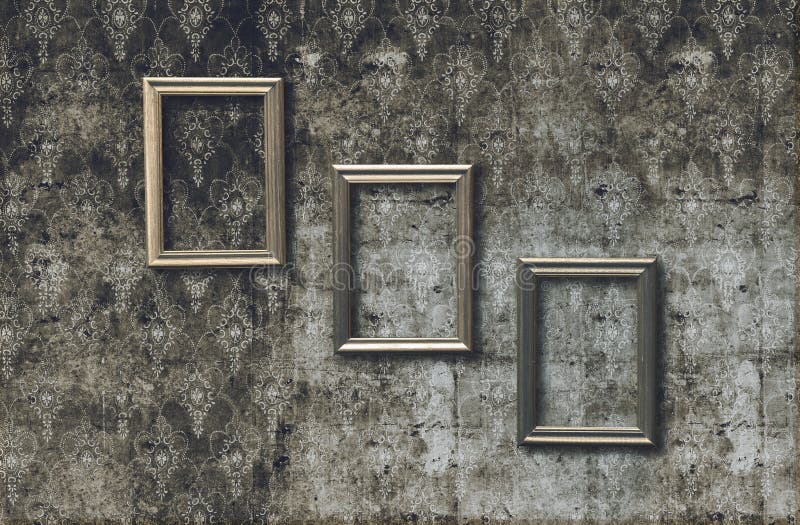 Photo frames on wall stock photo. Image of antique, grungy - 208608074