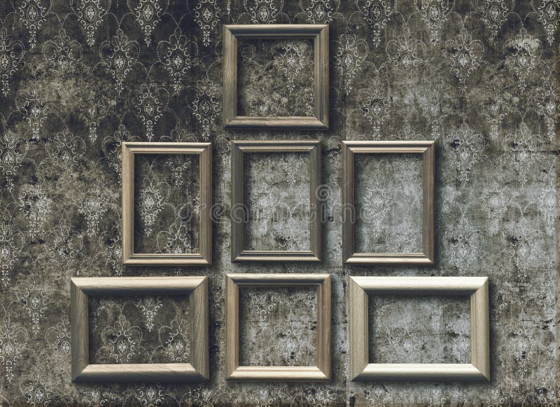 Photo frames on wall stock image. Image of aged, frames - 210525279