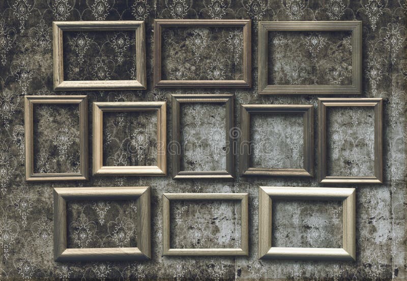 Photo frames on wall stock photo. Image of gallery, wall - 210525300