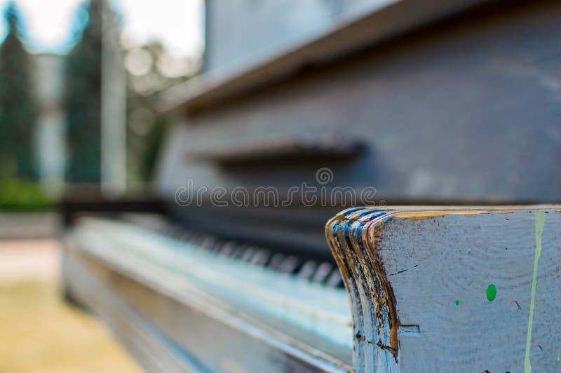 Old Piano Painted in Blue Color on the Street Stock Image - Image of ...