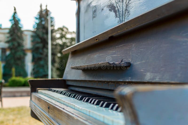 Old Piano Painted in Blue Color on the Street Stock Photo - Image of ...