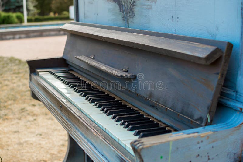 Old Piano Painted in Blue Color on the Street Stock Image - Image of ...