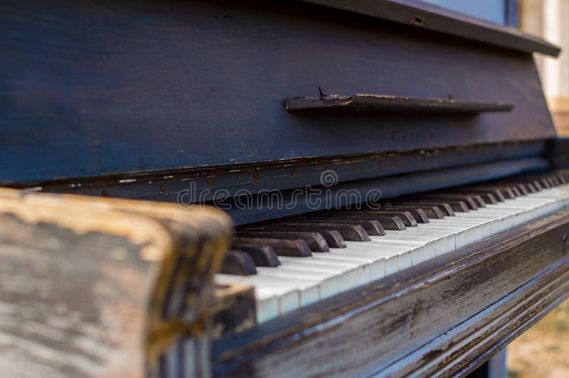 Old Piano Painted in Blue Color on the Street Stock Photo - Image of ...