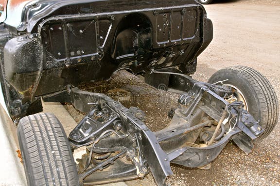 An Old Pickup Exposes the Front Half of a Chassis , Frame and the ...