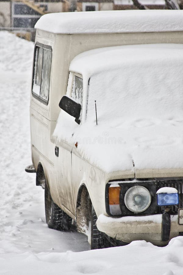 Old Pickup Van Covered with Snow. Stock Image - Image of winter, freeze ...