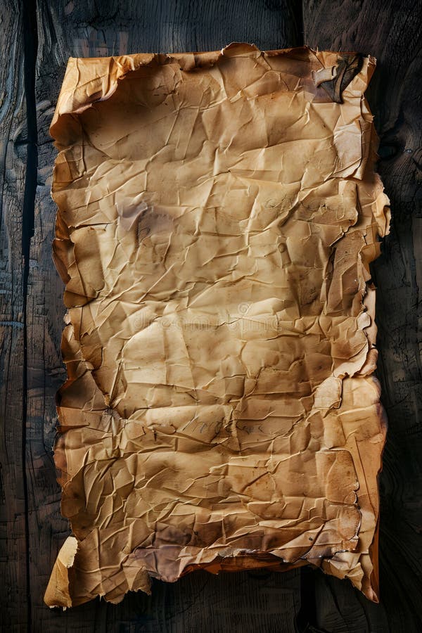 An Old Piece of Brown Paper with a Pattern Lies on a Wooden Table Stock ...