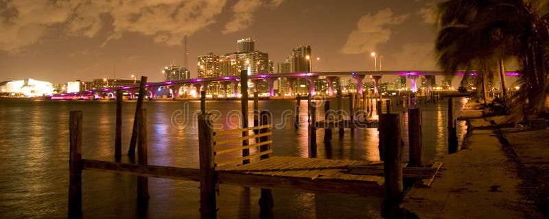 Miami city at night stock image. Image of landmark, waterfront - 4127303