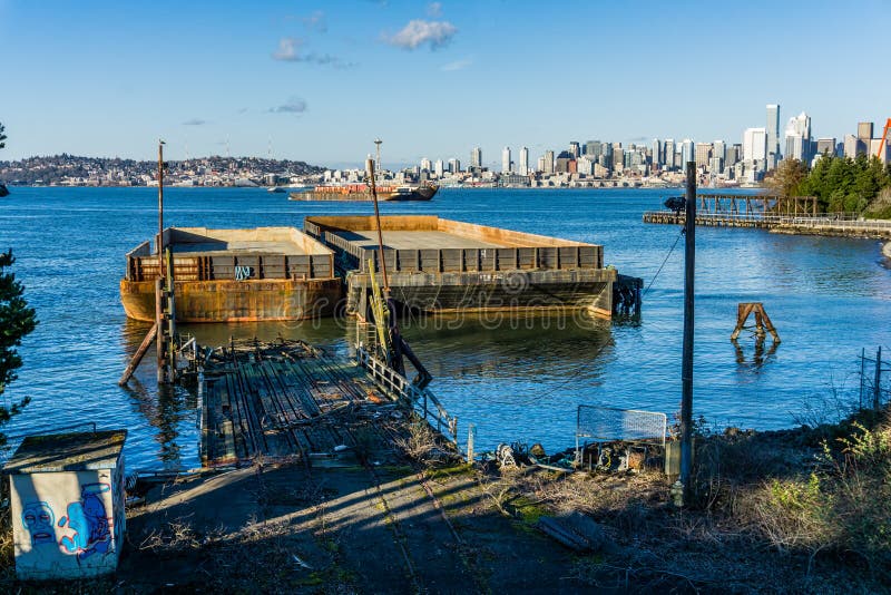 Shipping Barge and Skyline 3 Stock Image - Image of skyline, outdoors ...