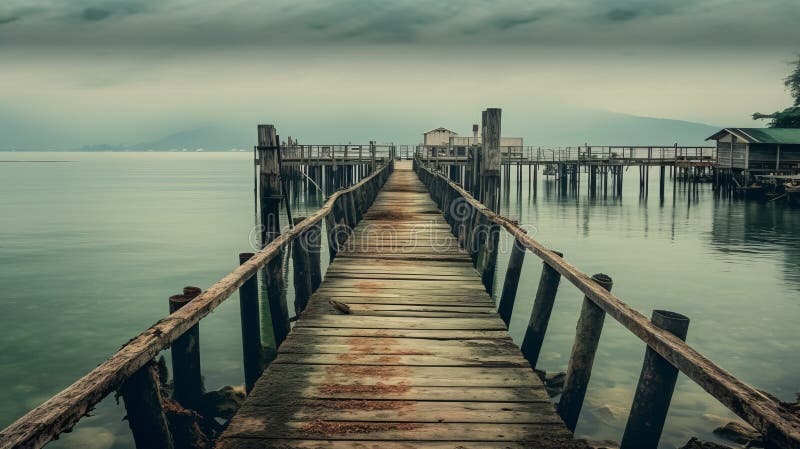 An Old Pier for Boats. Generative AI Stock Illustration - Illustration of transport, recreation ...