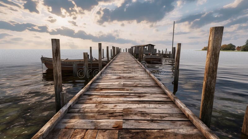 An Old Pier for Boats. Generative AI Stock Illustration - Illustration ...