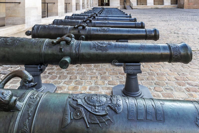 Old Pig Iron Cannons Decoration, Invalides Stock Photo - Image of steel ...