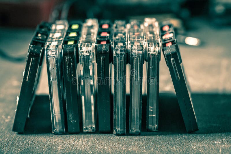 Old Pile of Cassette Tape on Grey Table Stock Image - Image of record ...