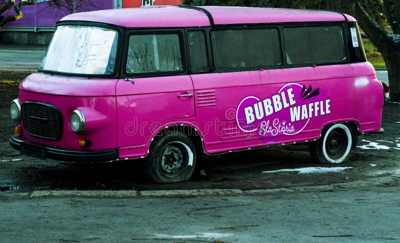 Old pink minibus editorial photo. Image of minibus, antique - 194562376