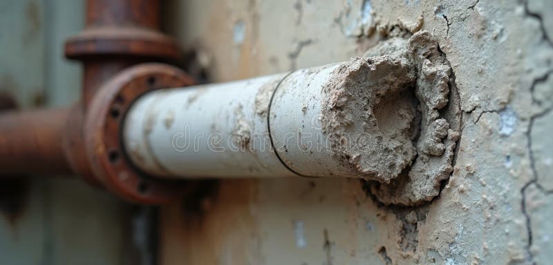 Old Pipe with Asbestos Insulation Visible, Covered in Dirt, Grime ...