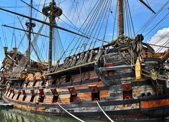 Old pirate ship stock image. Image of classic, cannons - 65201437