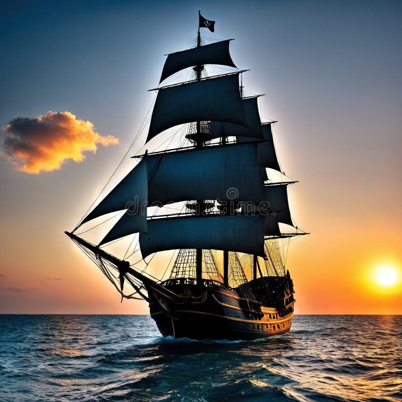An Old Pirate Ship Out on the Open Water Generated by Stock ...