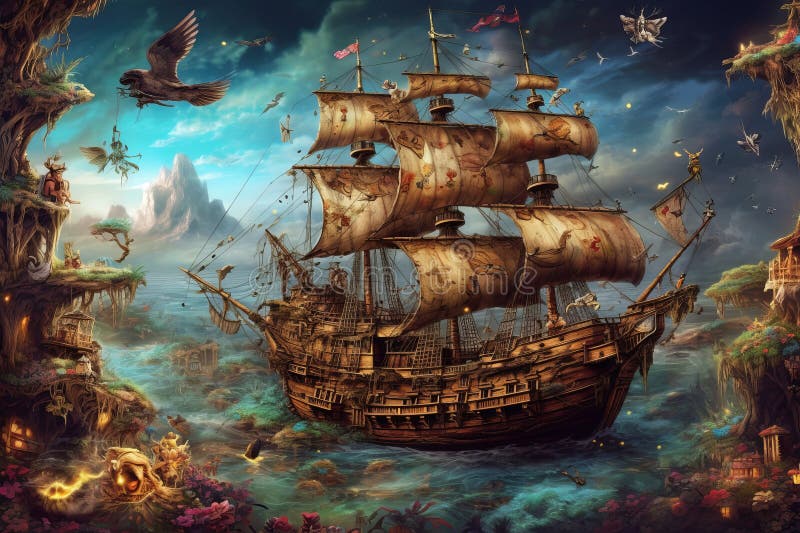 Old pirate ship stock illustration. Illustration of ghost - 274137676