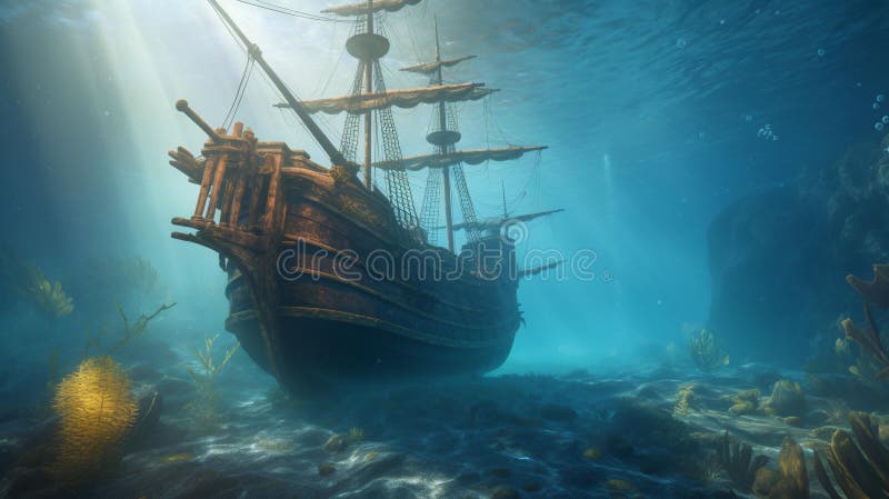 Pirate Ship Sunk Under Water Generative Ai Stock Illustration ...