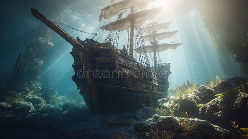 Pirate Ship Sunk Under Water Generative Ai Stock Illustration ...