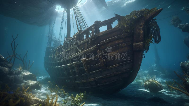 Pirate Ship Sunk Under Water Generative Ai Stock Illustration ...