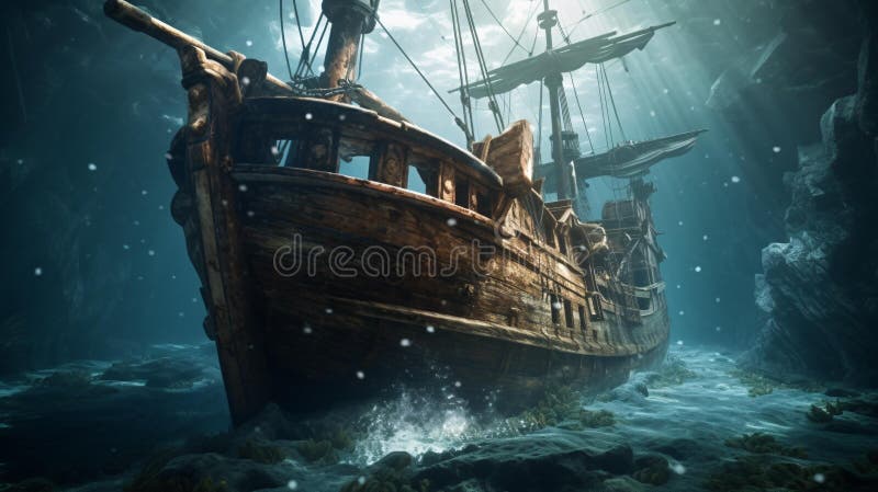 Pirate Ship Sunk Under Water Generative Ai Stock Illustration ...
