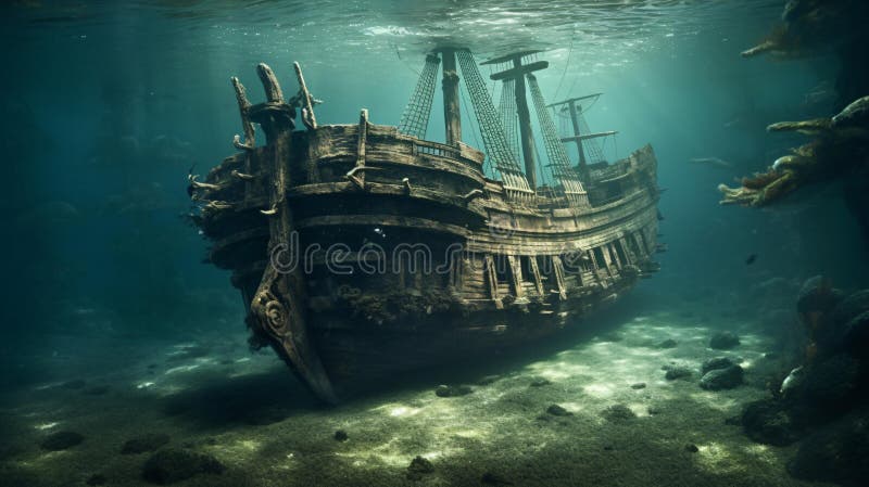 Pirate Ship Sunk Under Water Generative Ai Stock Illustration ...