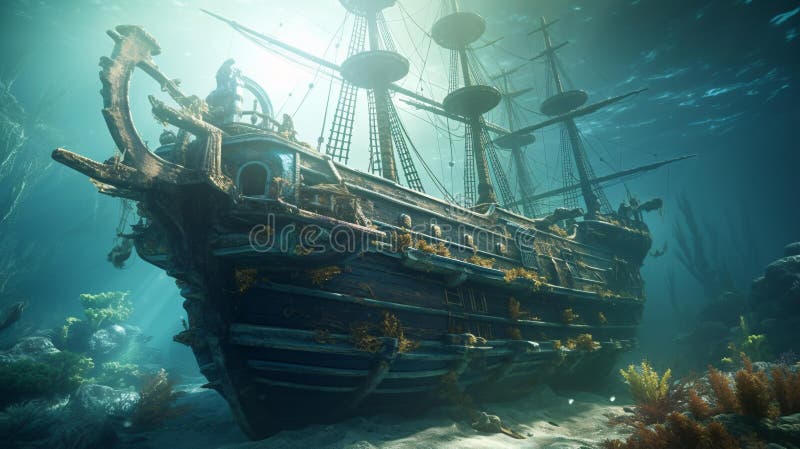 Pirate Ship Sunk Under Water Generative Ai Stock Illustration ...