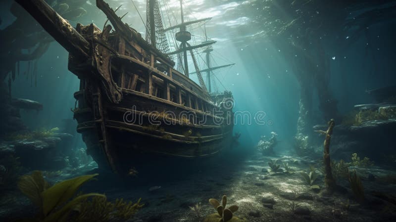 Pirate Ship Sunk Under Water Generative Ai Stock Illustration ...