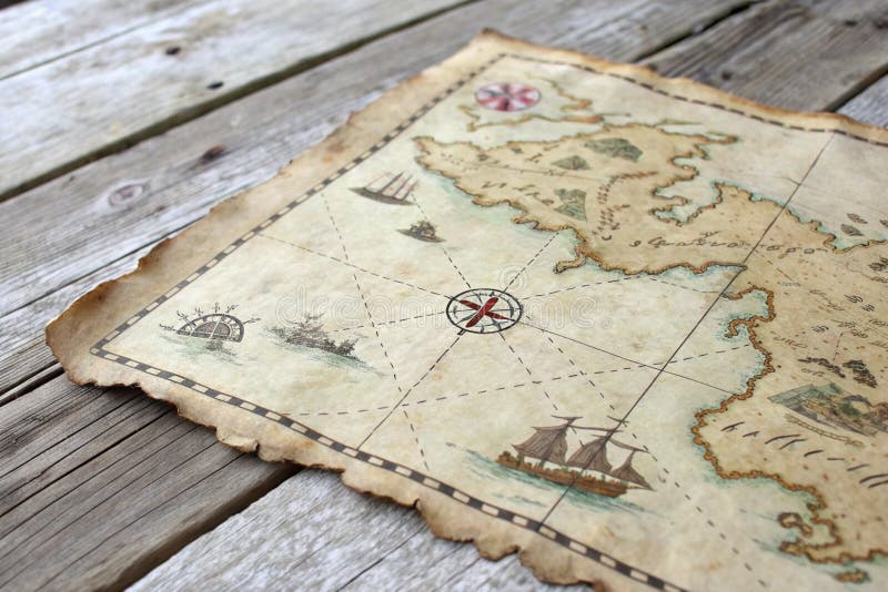 Old Pirates Map Square Form Stock Illustration - Illustration of ...