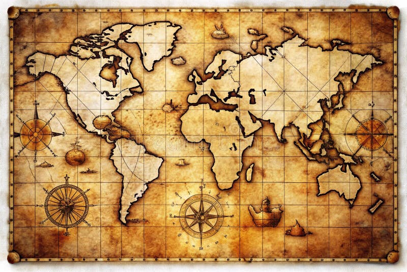 Old Pirates Map Square Form Stock Illustration - Illustration of pirate ...