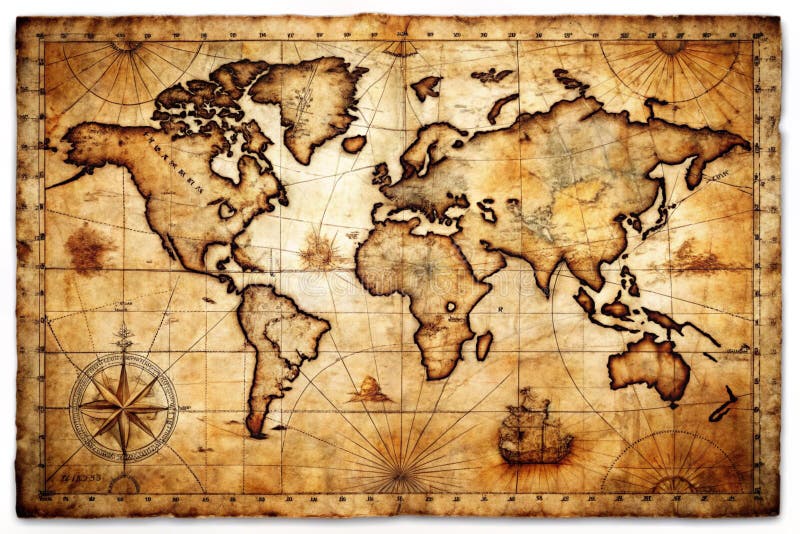 Old Pirates Map Square Form Stock Illustration - Illustration of square ...