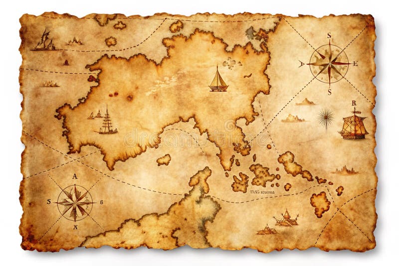 Old Pirates Treasure Map Isolated with Clipping Path Stock Illustration ...